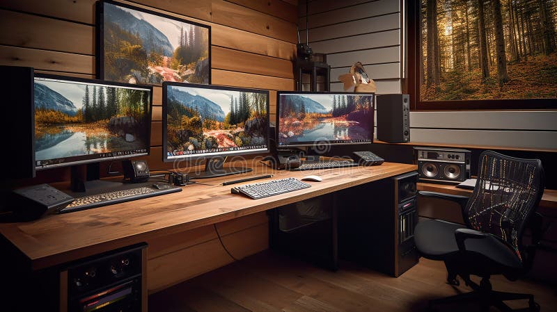 Video Music Production with Computer Monitors in a Studio. Generative ...