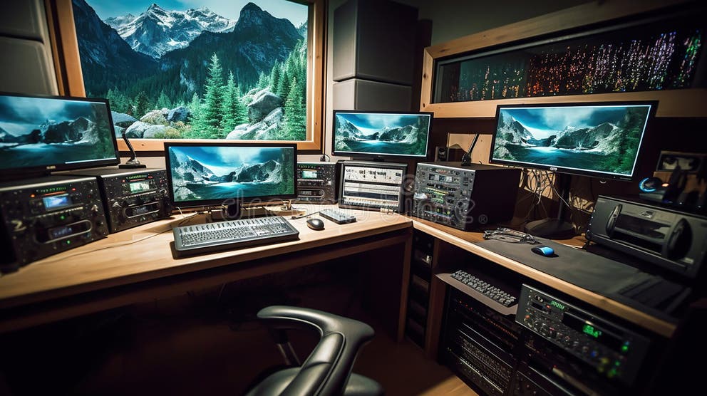 Video Music Production with Computer Monitors in a Studio. Generative ...