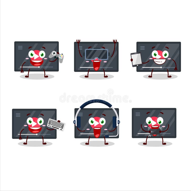 Video Play Button Cartoon Character are Playing Games with Various Cute ...