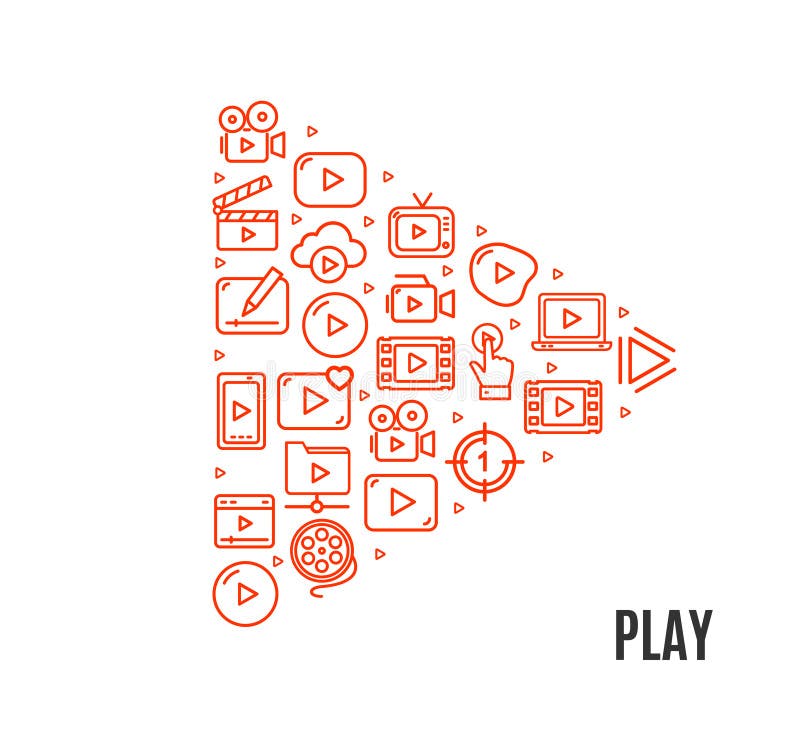 Video Play Sign Button Design Template Thin Line Icon Banner. Vector ...
