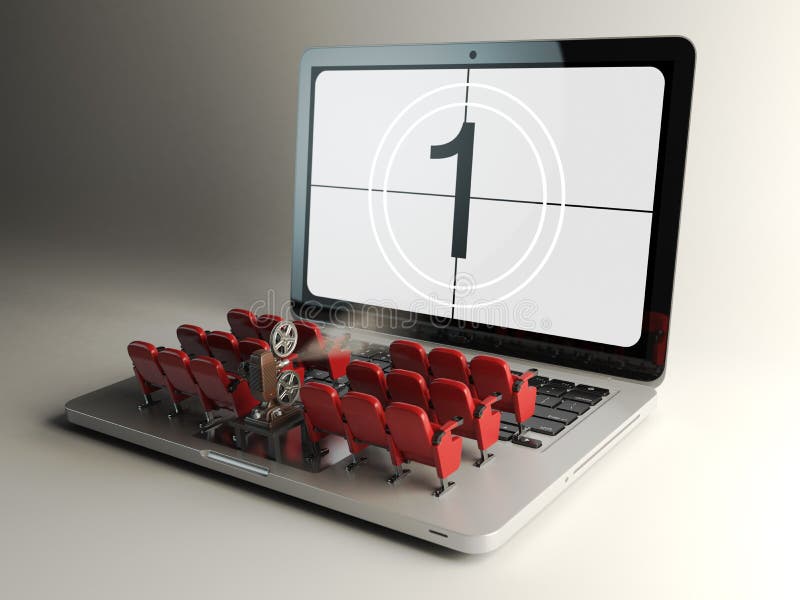 Video Player Application or Home Cinema Concept. Laptop and Row Stock ...