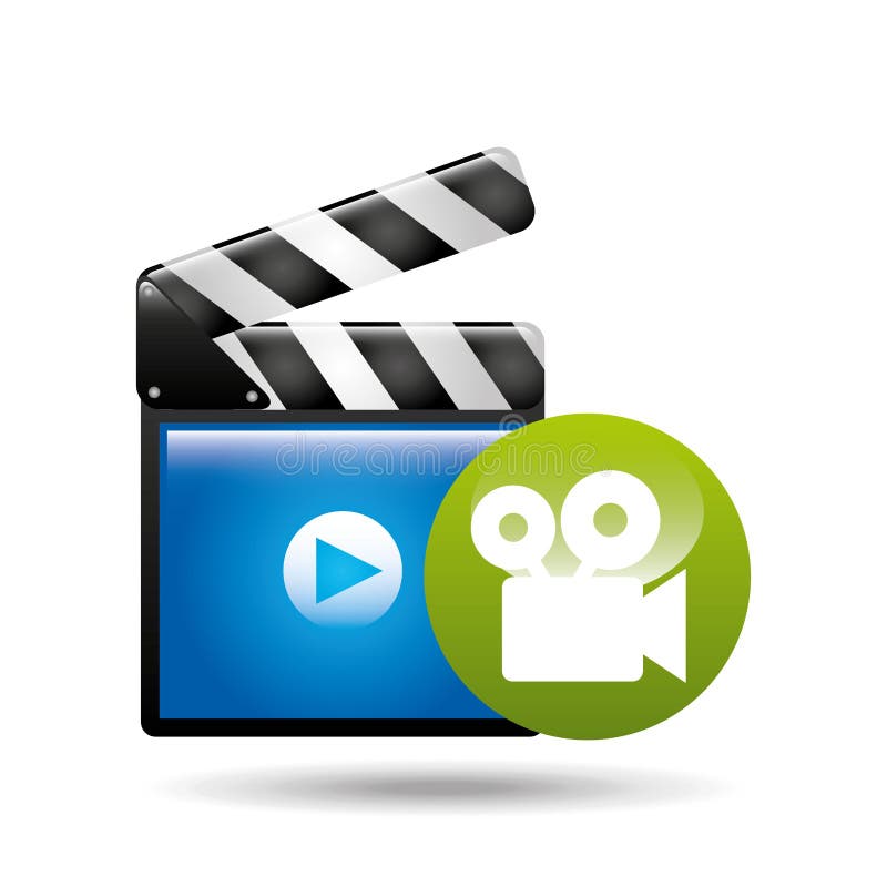 Video Player Concept Clapper and Movie Camera Stock Illustration ...