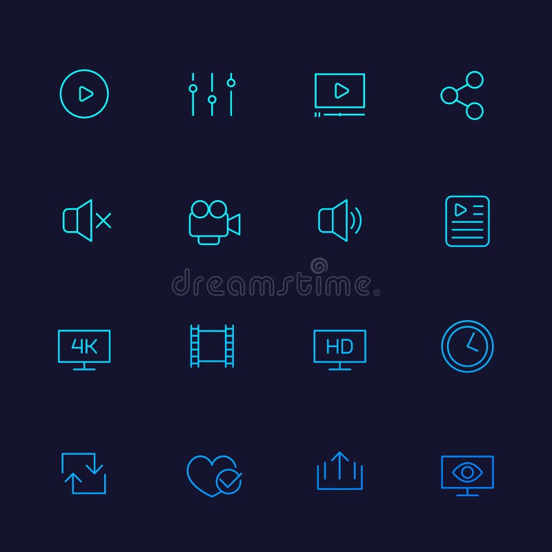 Video Player Icons, Linear Vector Stock Illustration - Illustration of ...