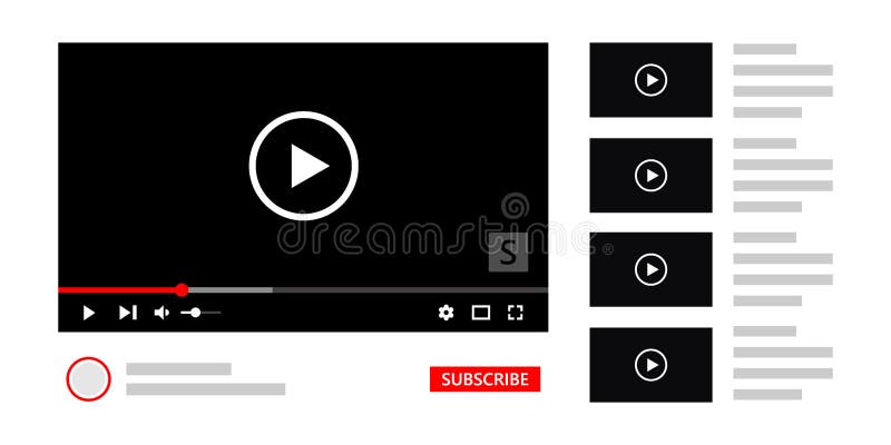 Video Player Interface with Website Design Elements. Multimedia Player ...