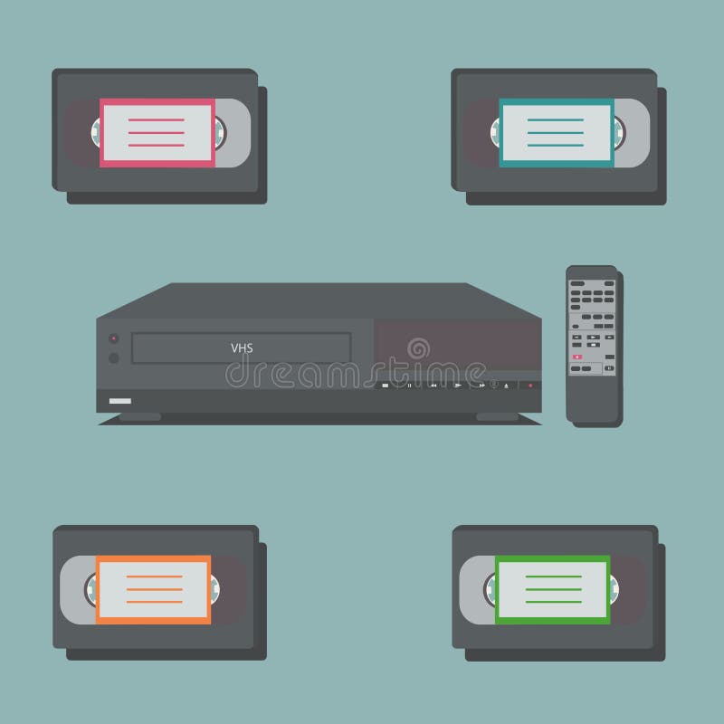 Video Player with Remote Control and 4 Video Tapes Stock Vector ...
