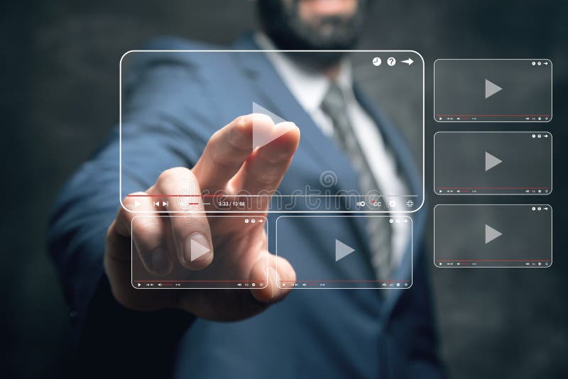 Video Player on Virtual Screen Stock Photo - Image of virtual, control ...
