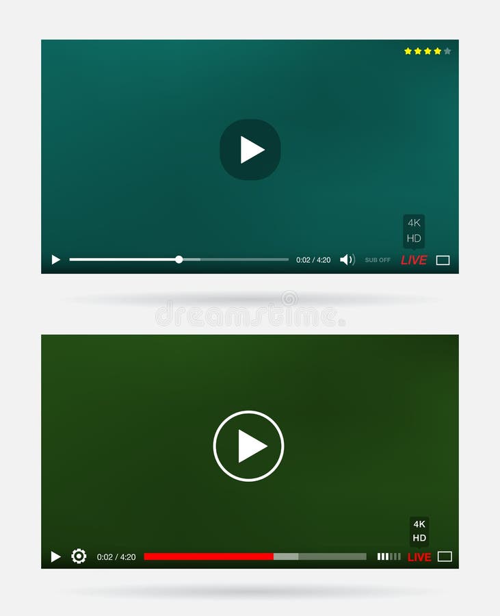 Video Player Window with Menu and Buttons Panel Vector Set Stock Vector ...