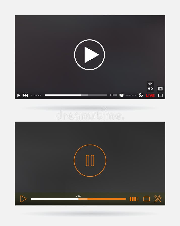 Video Player Window with Menu and Buttons Panel Vector Set Stock Vector ...