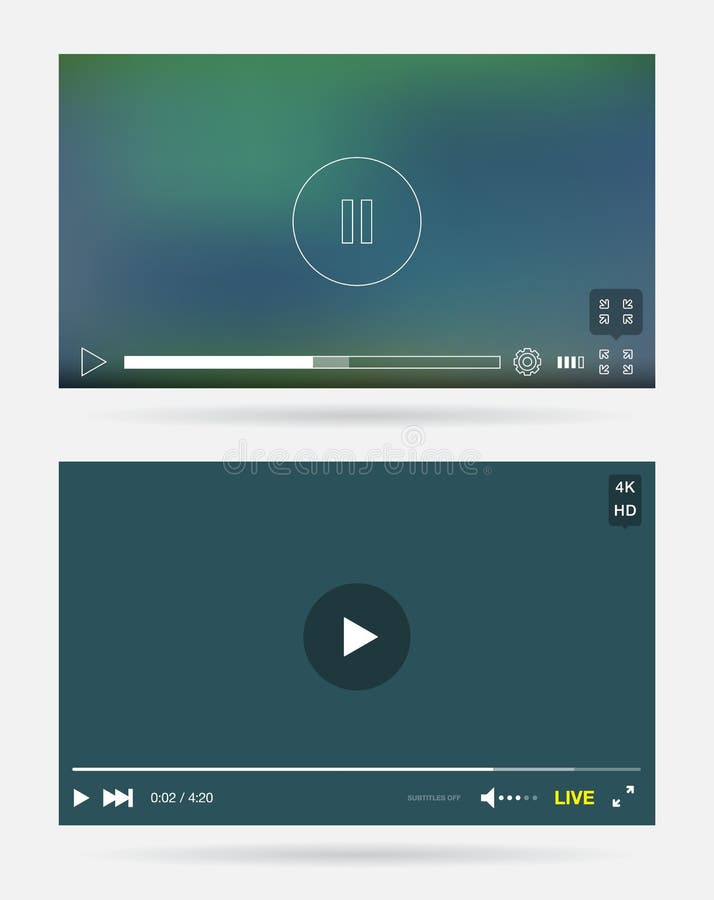 Video Player Window with Menu and Buttons Panel Vector Set Stock Vector ...