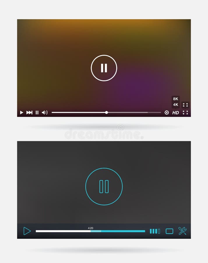 Video Player Window with Menu and Buttons Panel Vector Set Stock Vector ...