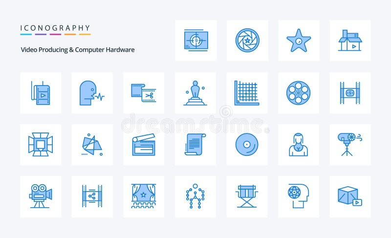 25 Video Producing and Computer Hardware Blue Icon Pack. Vector Icons ...