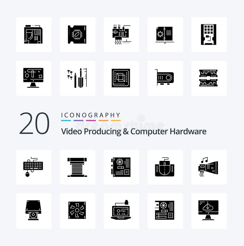 20 Video Producing and Computer Hardware Solid Glyph Icon Pack Like ...