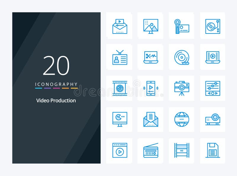 20 Video Production Blue Color Icon for Presentation Stock Vector ...