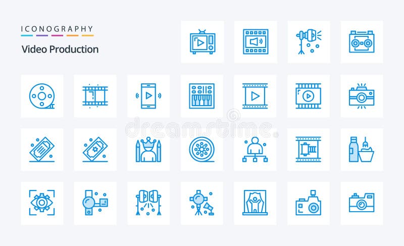 25 Video Production Blue Icon Pack Stock Vector - Illustration of ...
