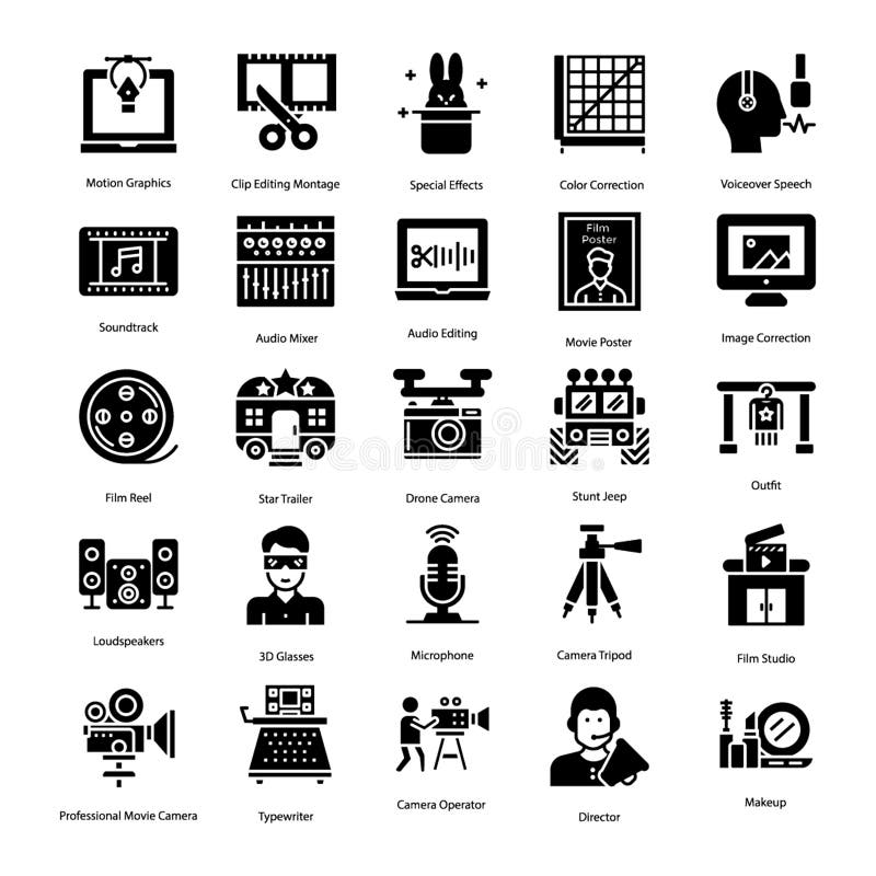 Video Production Icons Pack Stock Vector - Illustration of camcorder ...
