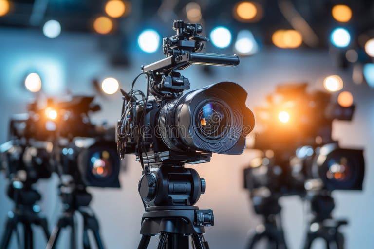 Video Production Studio Featuring Multiple Cameras. Stock Image - Image ...