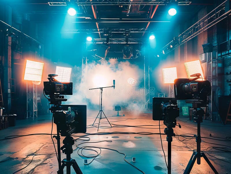 Video Production Studio with Lights and Cameras Stock Photo - Image of equipment, sound: 324955500