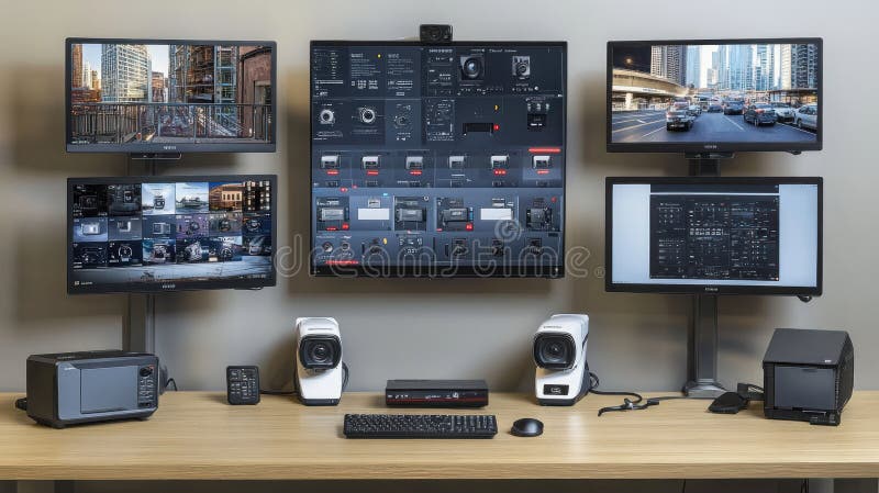 Video Production Studio Setup Showing Multiple Monitors Displaying ...