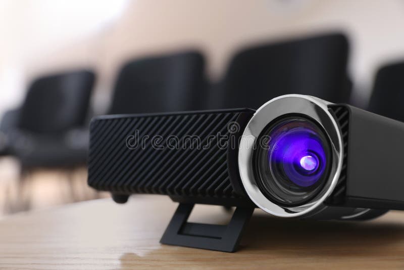 Modern Video Projector on Table in Conference Room Stock Photo - Image ...