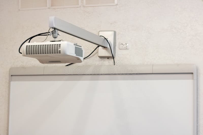 Video Projector and White Screen Close Up Stock Image - Image of ...