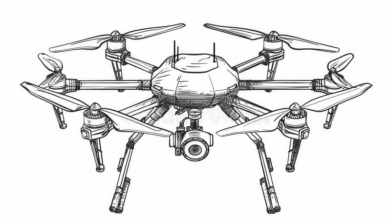 Video Quadrocopter, Photographers Drone, Pencil Drawing. Stock Photo ...