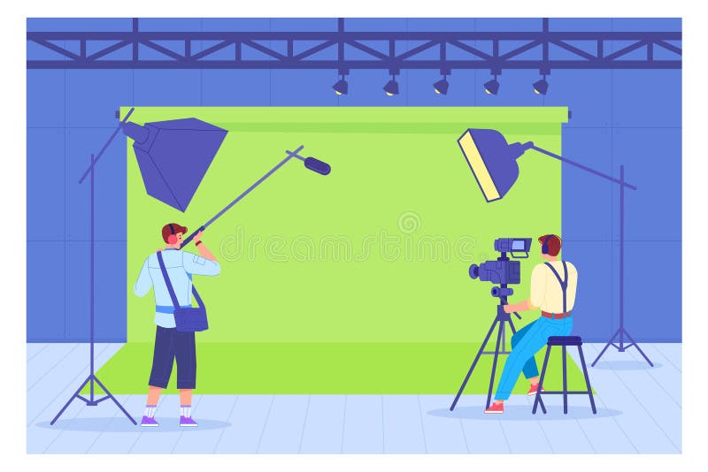 Video Recording Studio on Green Screen Template. Professional Operators ...