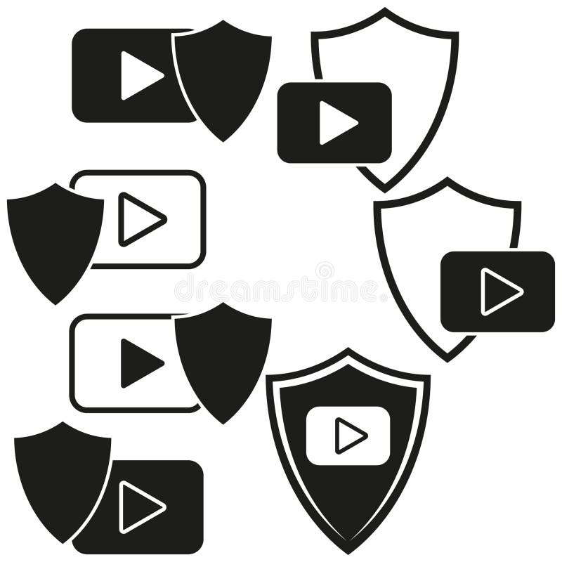 Video Shield Icons. Security Protection Symbols. Media Interface Shapes ...