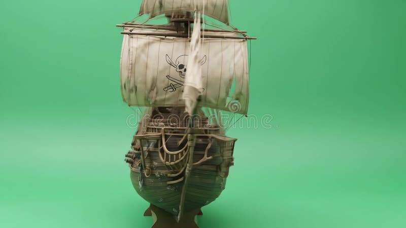 Detailed Model of a Pirate Ship on Green Screen, Rotating for Visual ...