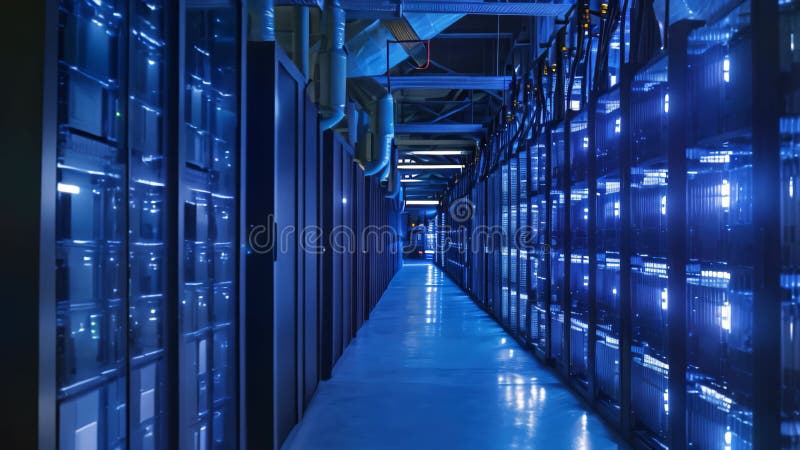 A Video Showcasing a Series of Servers Arranged in Rows, Illuminated by ...