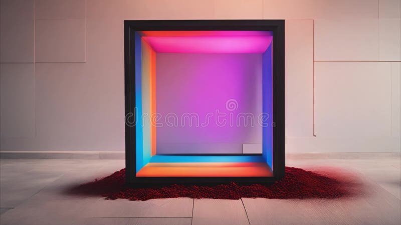 Colorful Frame Illuminated Cube Art Installation in Modern Gallery ...