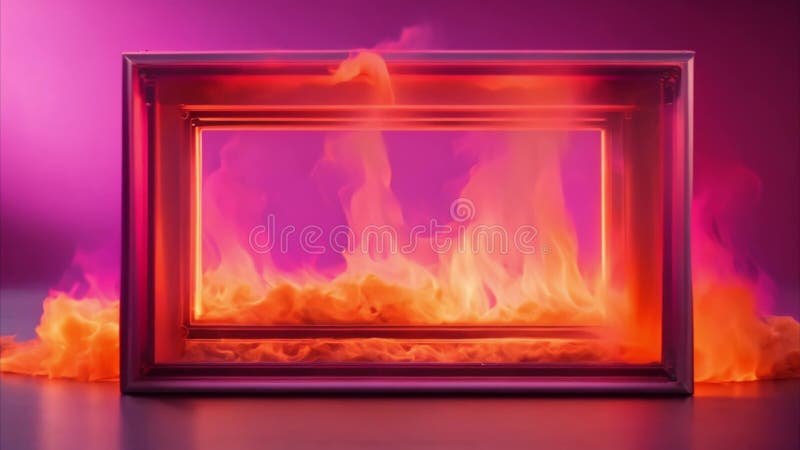 Fire Burning Inside a Frame on Pink Background Stock Footage - Video of ...