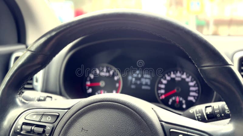 The Video Shows the Steering Wheel and Dashboard of a Car, with Hazard ...