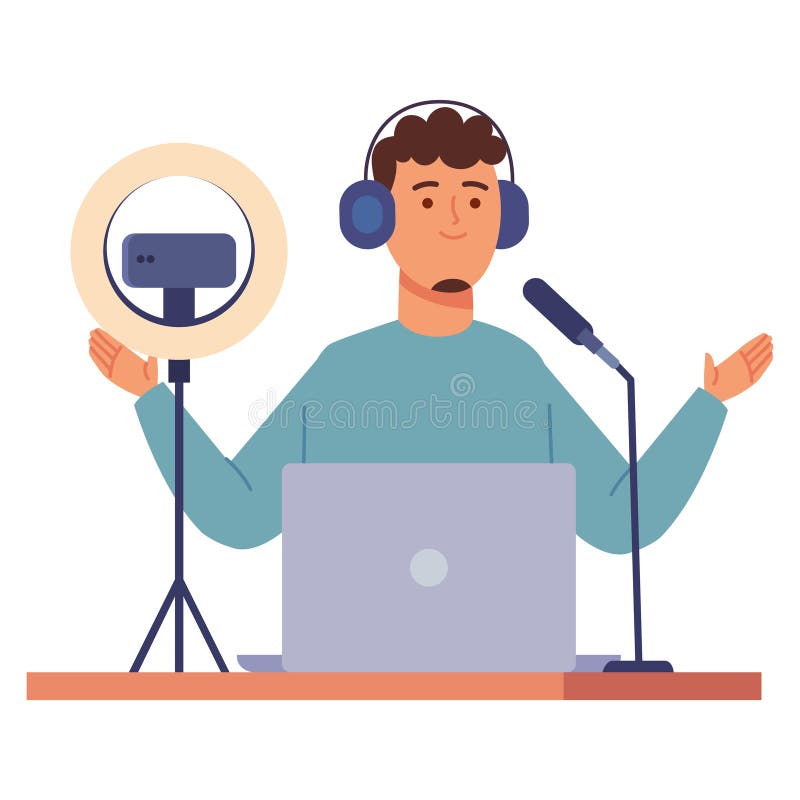Video Streamer Man with Phone Stock Illustration - Illustration of ...