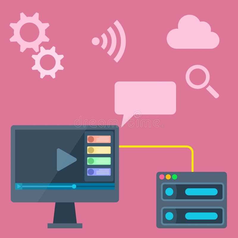 Video Streaming from Computer, Flat Design Icon Drawing Stock Vector ...