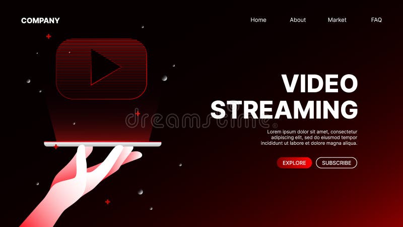 Video Streaming Service Landing Page. Red Dark Website Template Stock ...