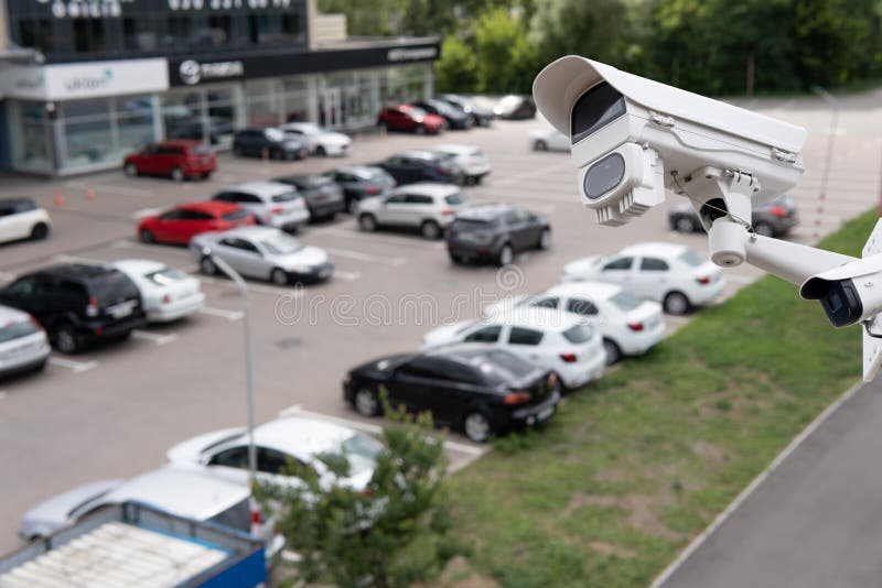 Video Surveillance Camera Installed on a Vehicle Parking. Stock Photo ...