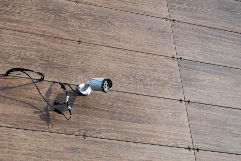 Video Surveillance Camera on a Wall of the Building Stock Image - Image ...