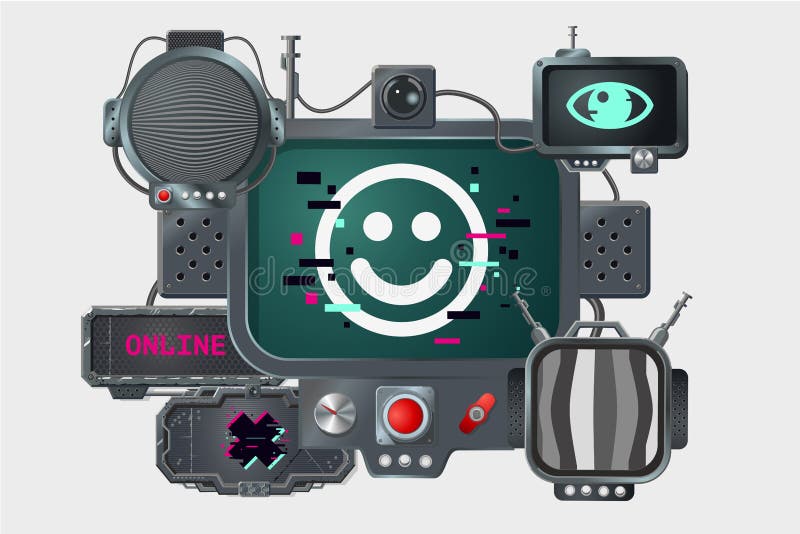 Video Surveillance Monitors. Set of Computer Screens. Control Panel ...