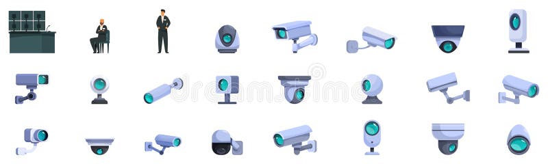 Video Surveillance System Icons Set Vector. a Collection of Various ...
