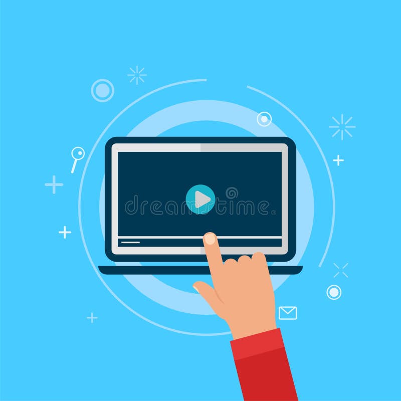 Video Tutorial Banner. Hand Pressing a Computer Stock Vector ...