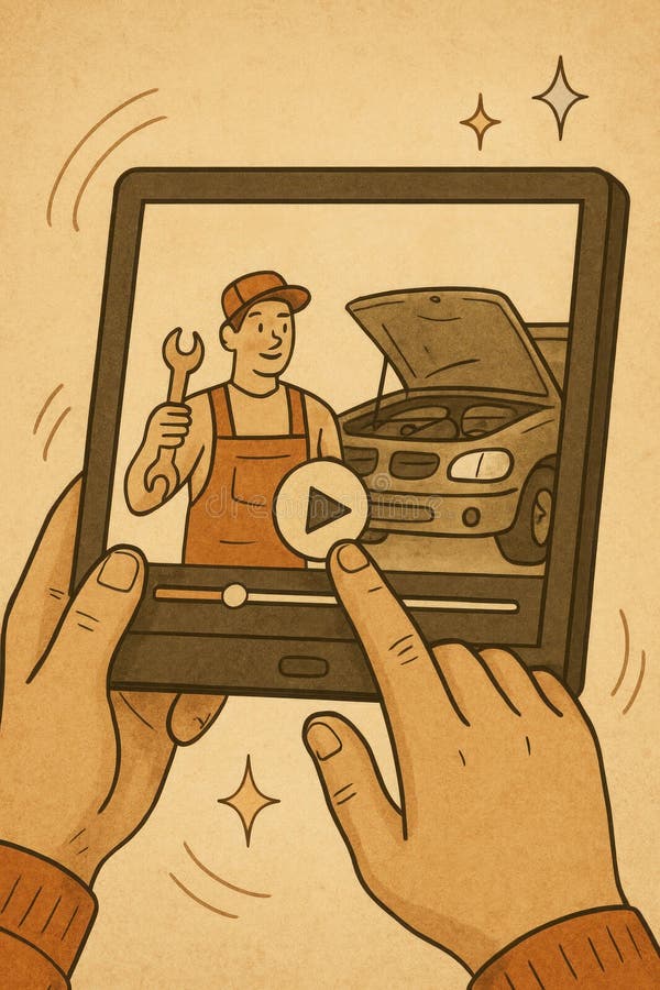 Video Tutorial on Car Repair on a Tablet. Stock Photo - Image of video ...