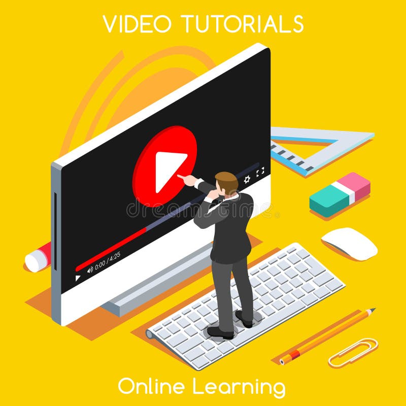 Flat Education, Training, Online Tutorial, E-learning Concept Stock ...
