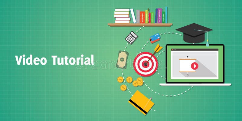 Video Tutorials Concept with Laptop Play and Goals Vector Graphic Stock ...