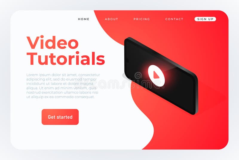 Video Tutorials Isometric Banner Concept with 3d Realistic Phone with ...