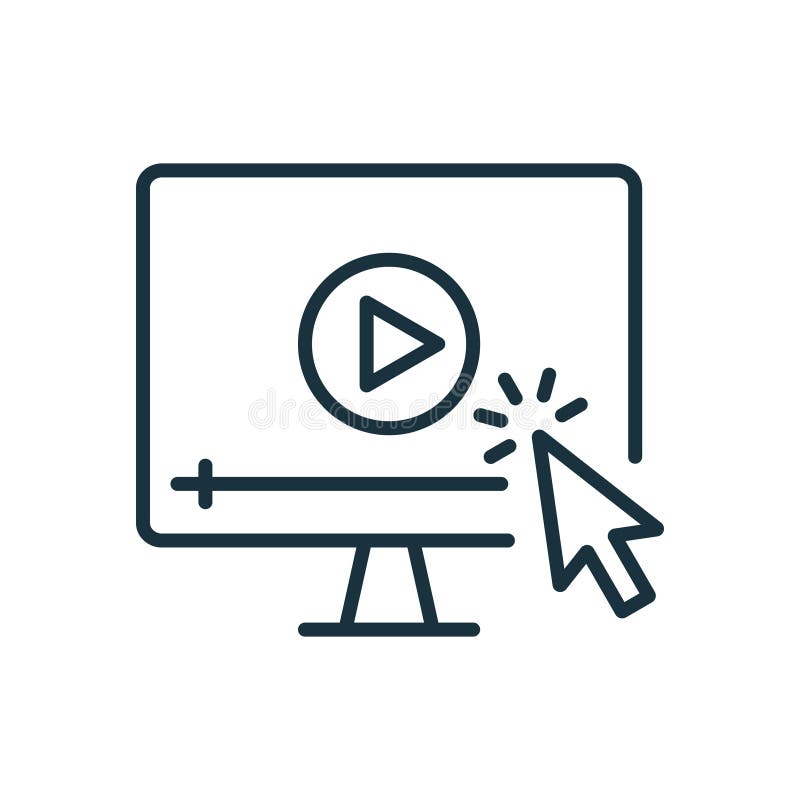 Video Tutorials Line Icon. Video Player with Mouse Pointer Linear Icon ...