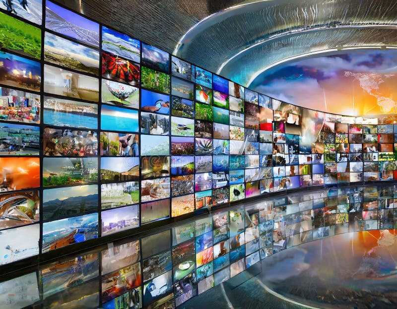 A Video Wall Featuring Multimedia Images Displayed on Various ...