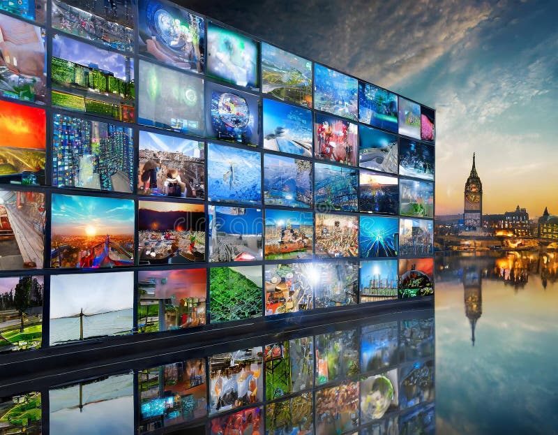 A Video Wall Featuring Multimedia Images Displayed on Various ...