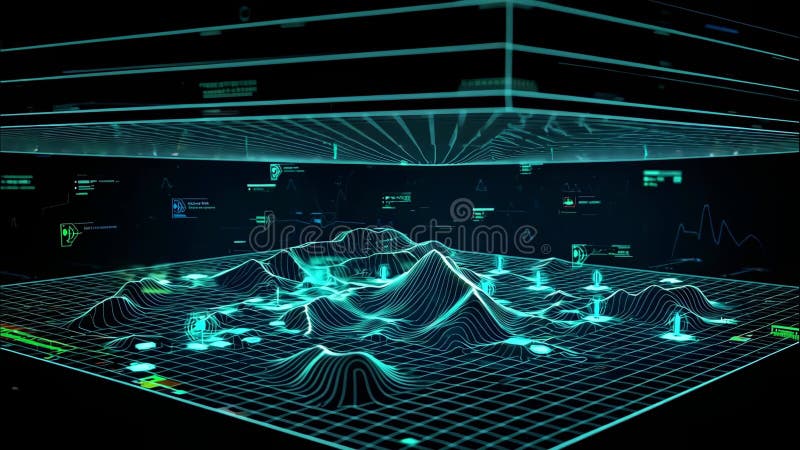 Virtual Terrain Map Floating in Digital Space Stock Footage - Video of ...