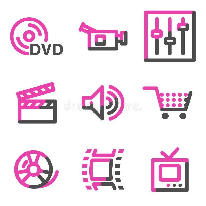 Video Web Icons, Pink Contour Series Stock Illustration - Illustration ...