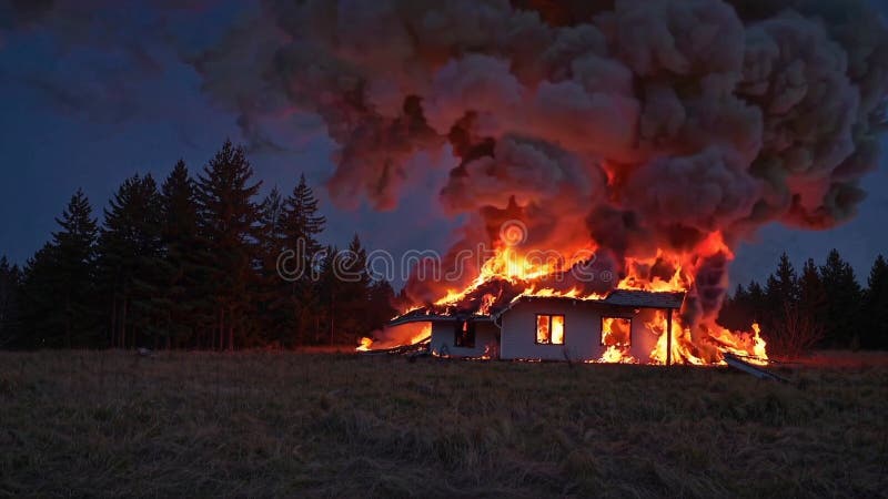 Wildfire Spreading in a Suburban Home during Sunset, Dramatic ...
